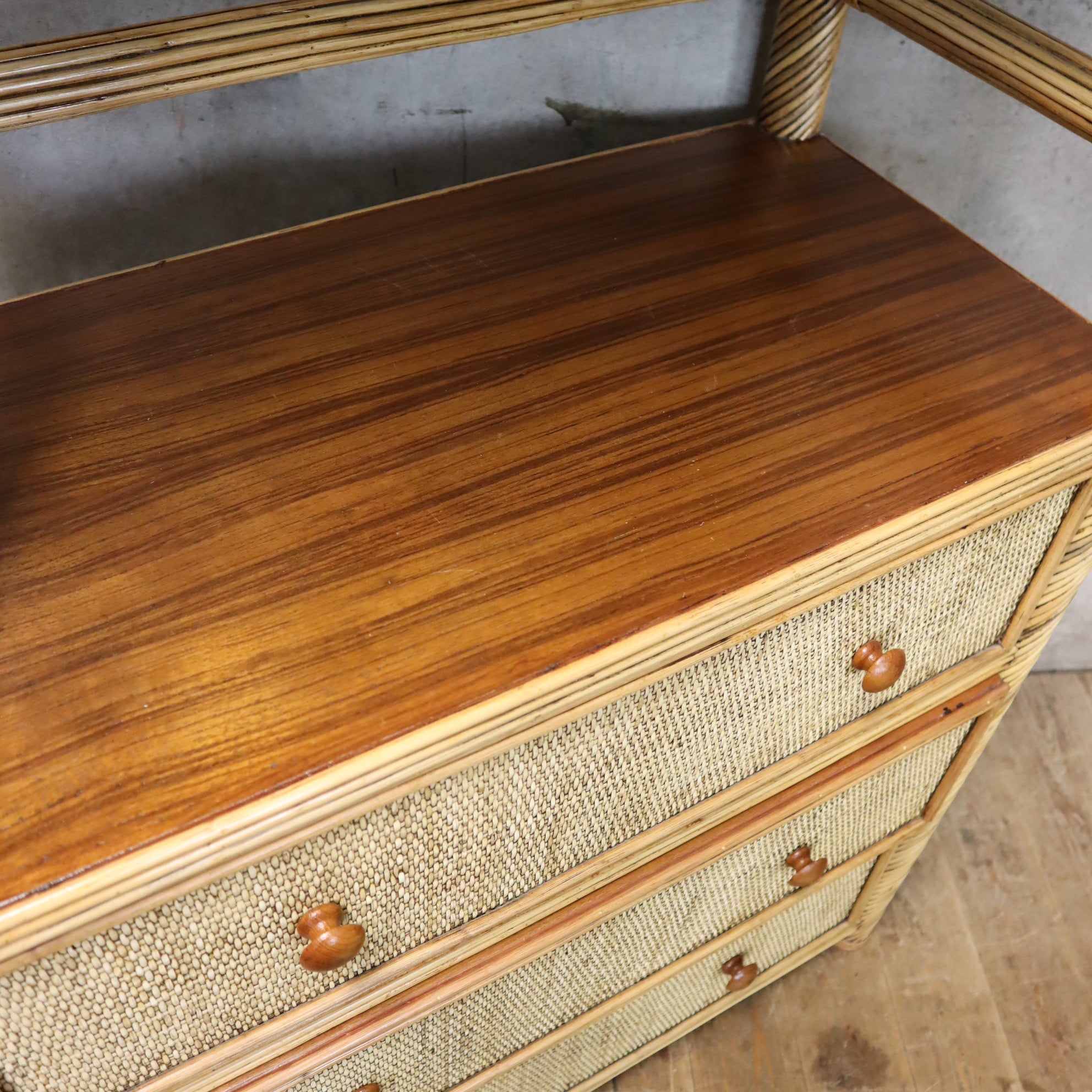 Vintage Bohemian Rattan Cane Drawers / Shelving Unit – 0804g – Mustard ...