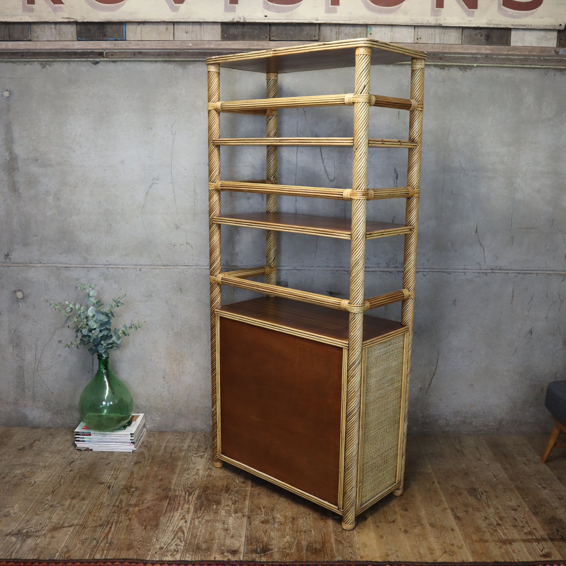 Vintage Bohemian Rattan Cane Drawers / Shelving Unit – 0804g – Mustard ...
