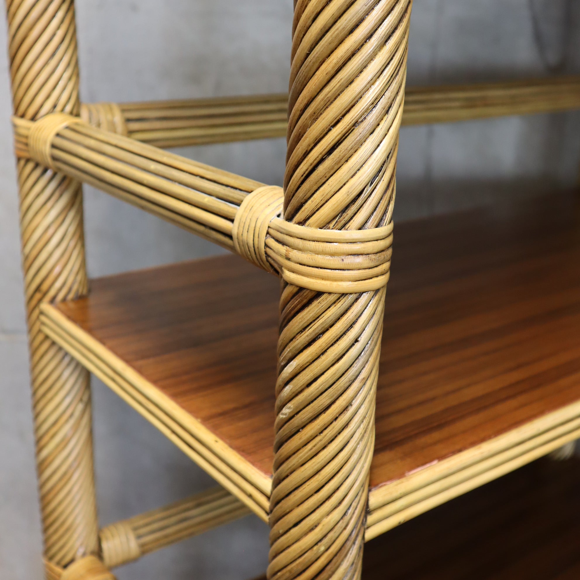 Vintage Bohemian Rattan Cane Shelving Unit – 0804h – Mustard Vintage