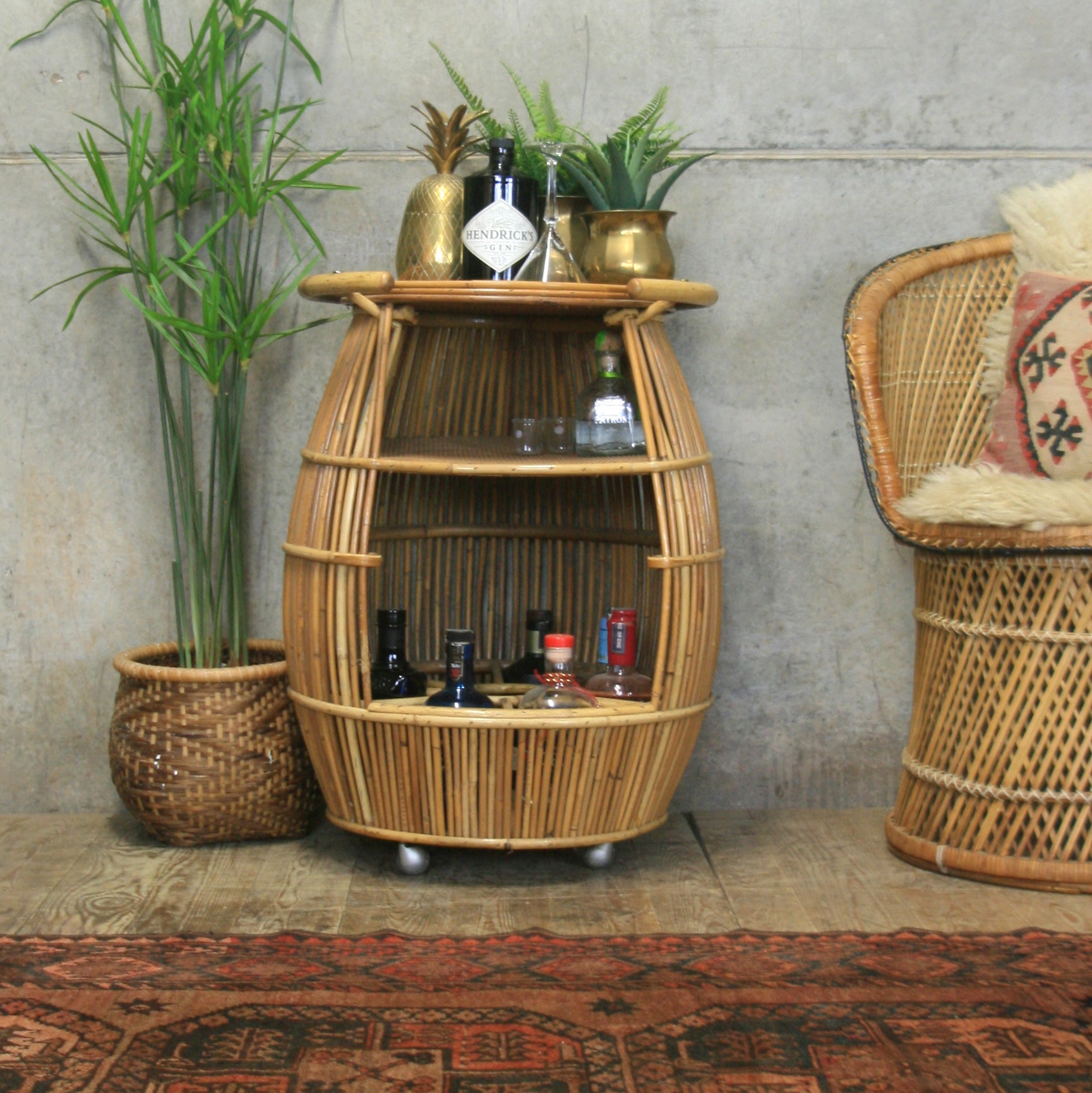 Vintage Boho Tiki Drinks Trolley Bar Cart – Mustard Vintage