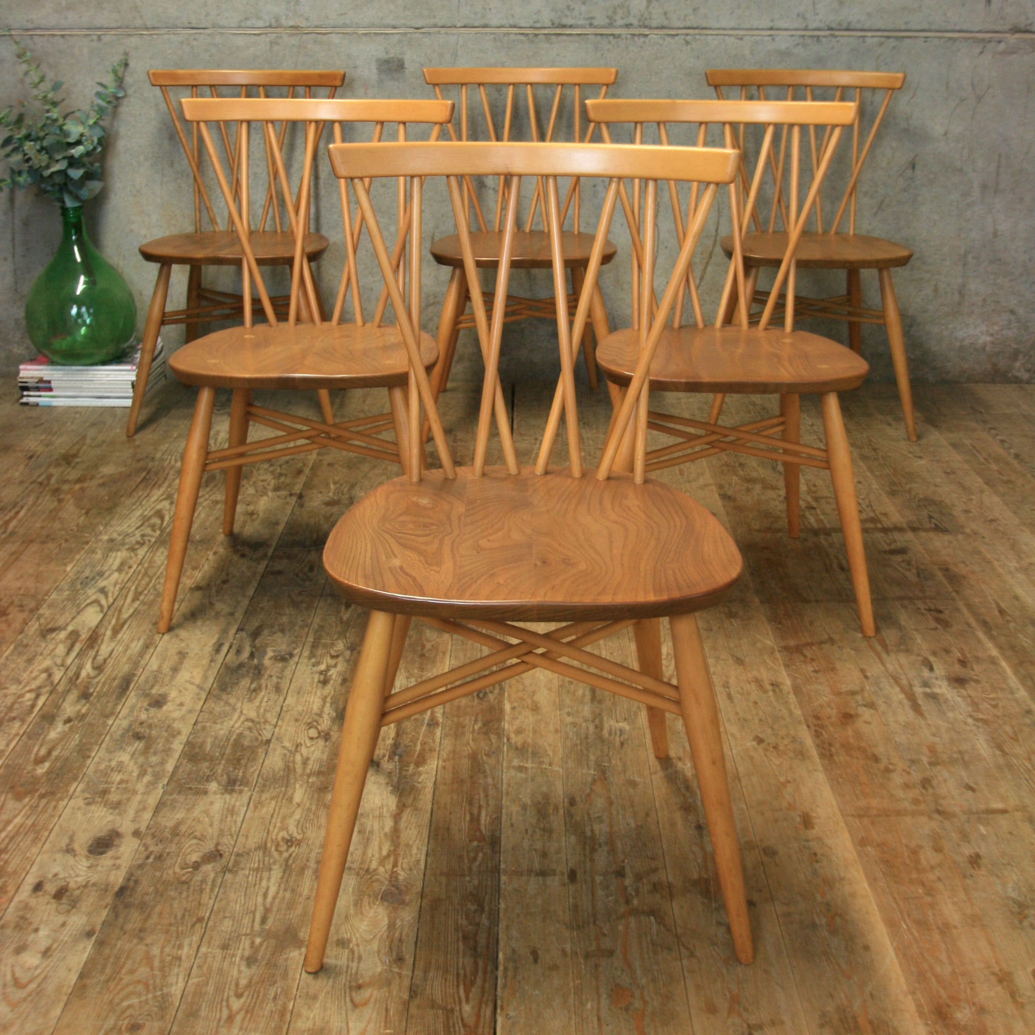 X6 Mid Century Ercol Candlestick Chiltern Chairs - 1012d – Mustard Vintage