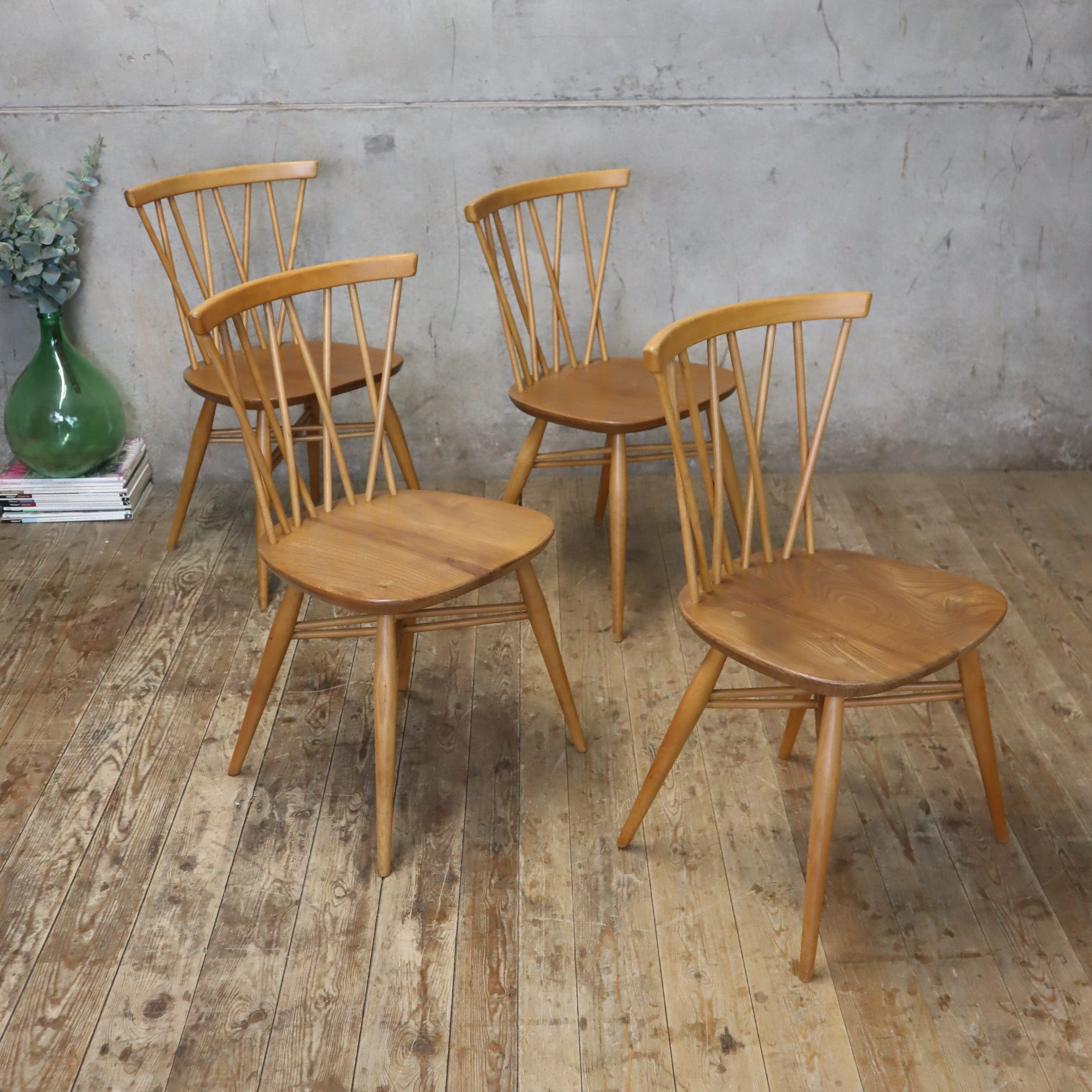 X4 Mid Century Ercol Candlestick Chiltern Chairs - 0105b – Mustard Vintage