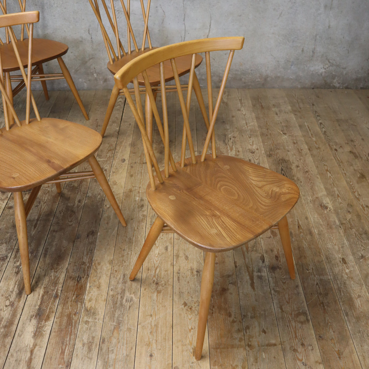 X4 Mid Century Ercol Candlestick Chiltern Chairs - 0105b – Mustard Vintage