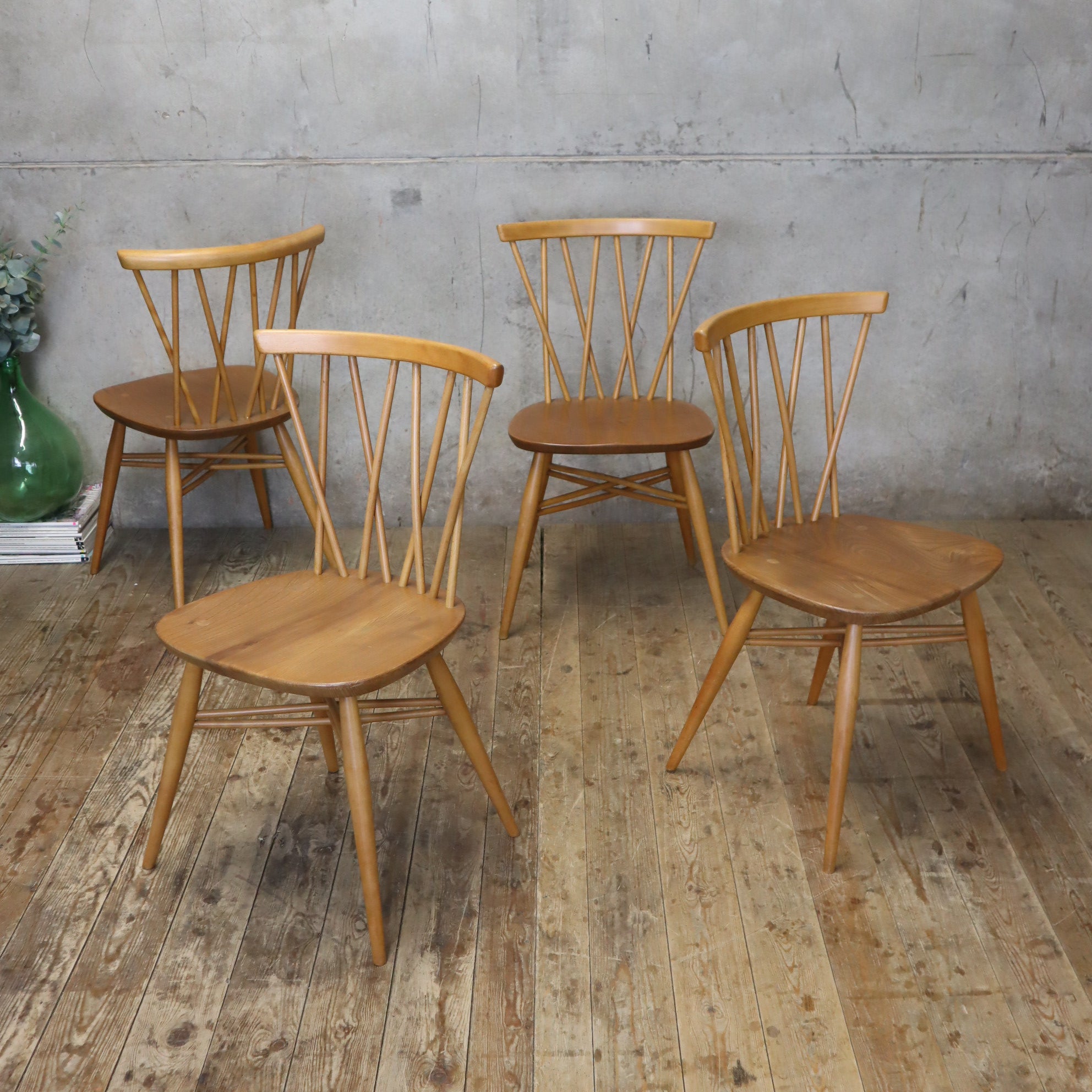 X4 Mid Century Ercol Candlestick Chiltern Chairs - 0105b – Mustard Vintage