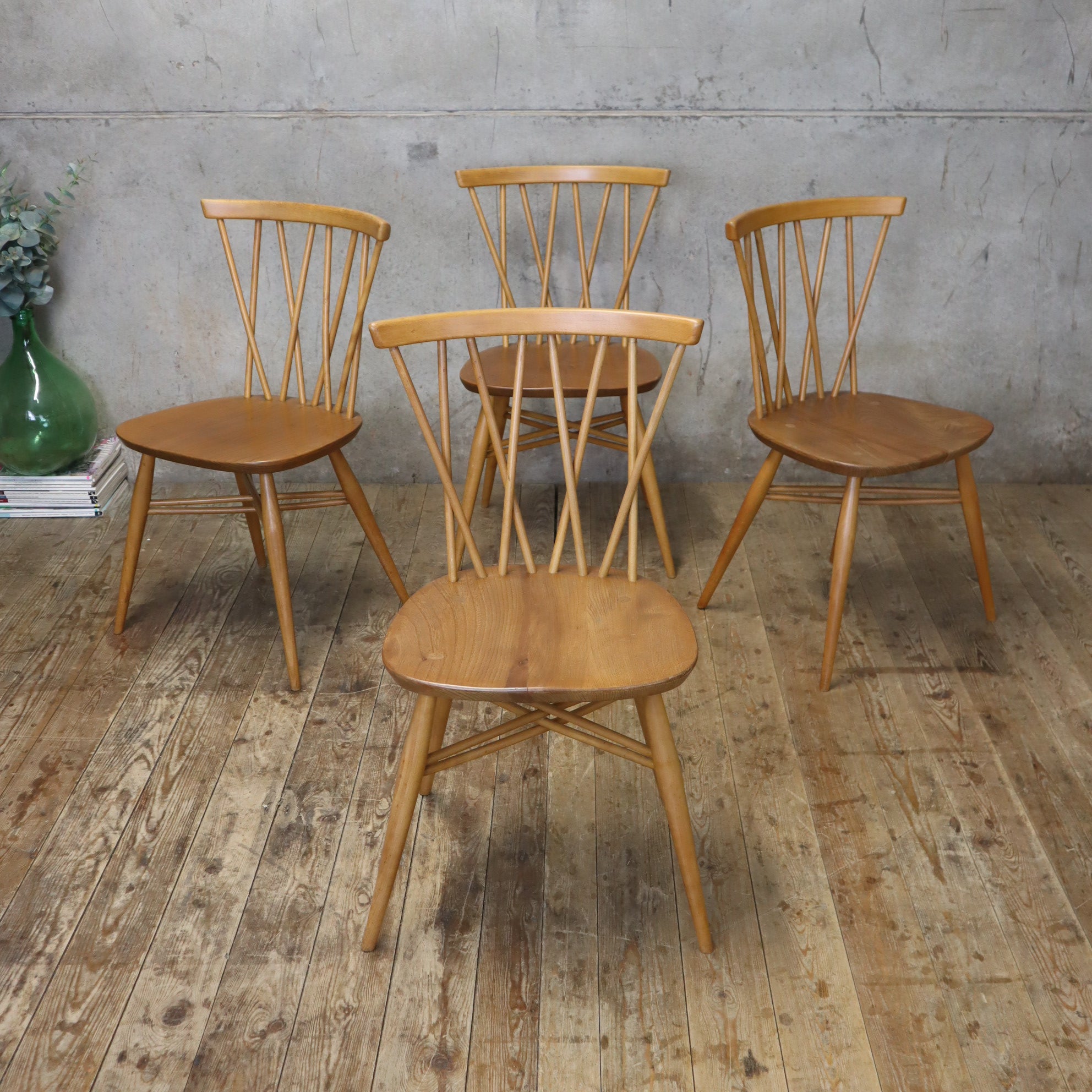 X4 Mid Century Ercol Candlestick Chiltern Chairs - 0105b – Mustard Vintage
