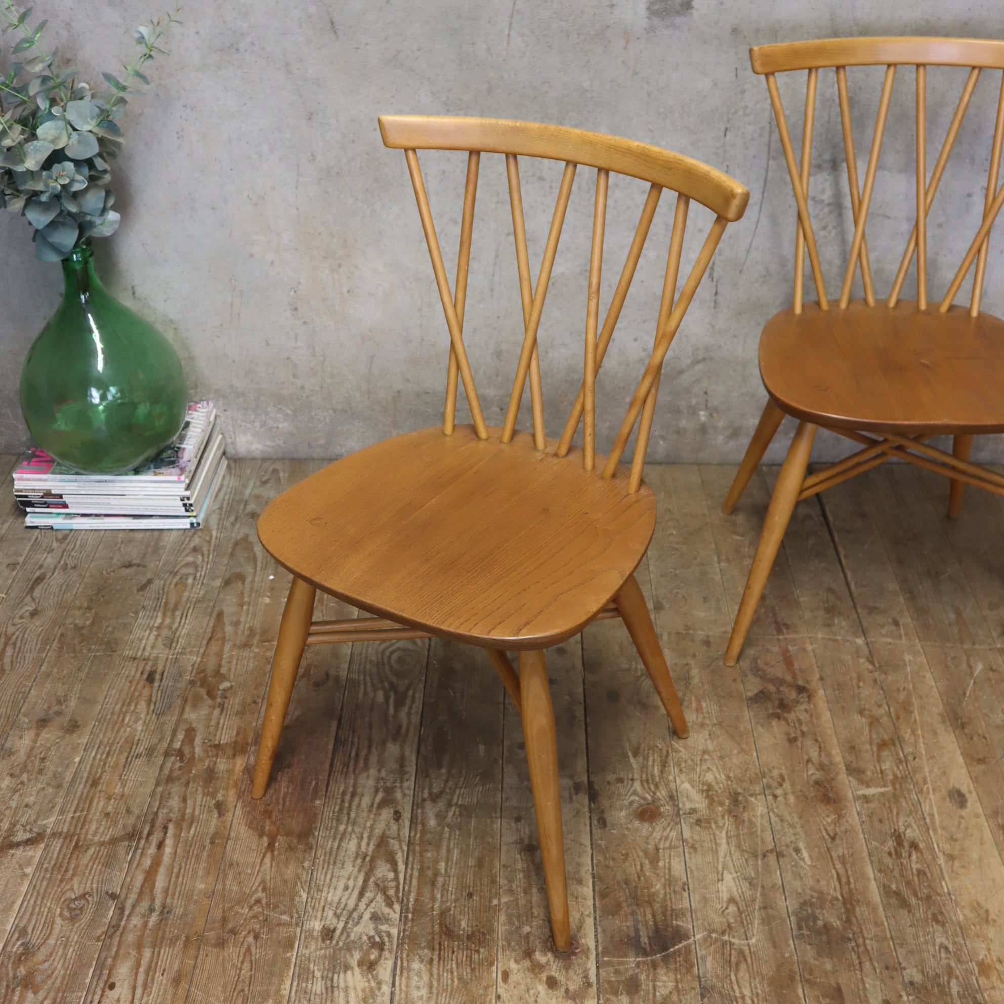 X4 Mid Century Ercol Candlestick Chiltern Chairs - 0105b – Mustard Vintage
