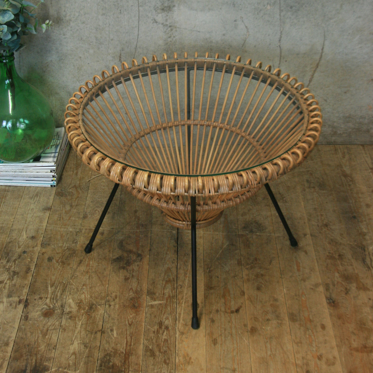 Mid Century Rattan Franco Albini Coffee Table – 1709k – Mustard Vintage