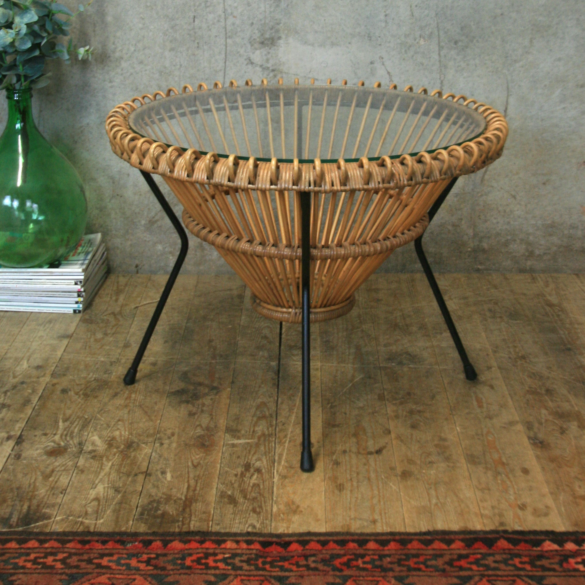 Mid Century Rattan Franco Albini Coffee Table – 1709k – Mustard Vintage