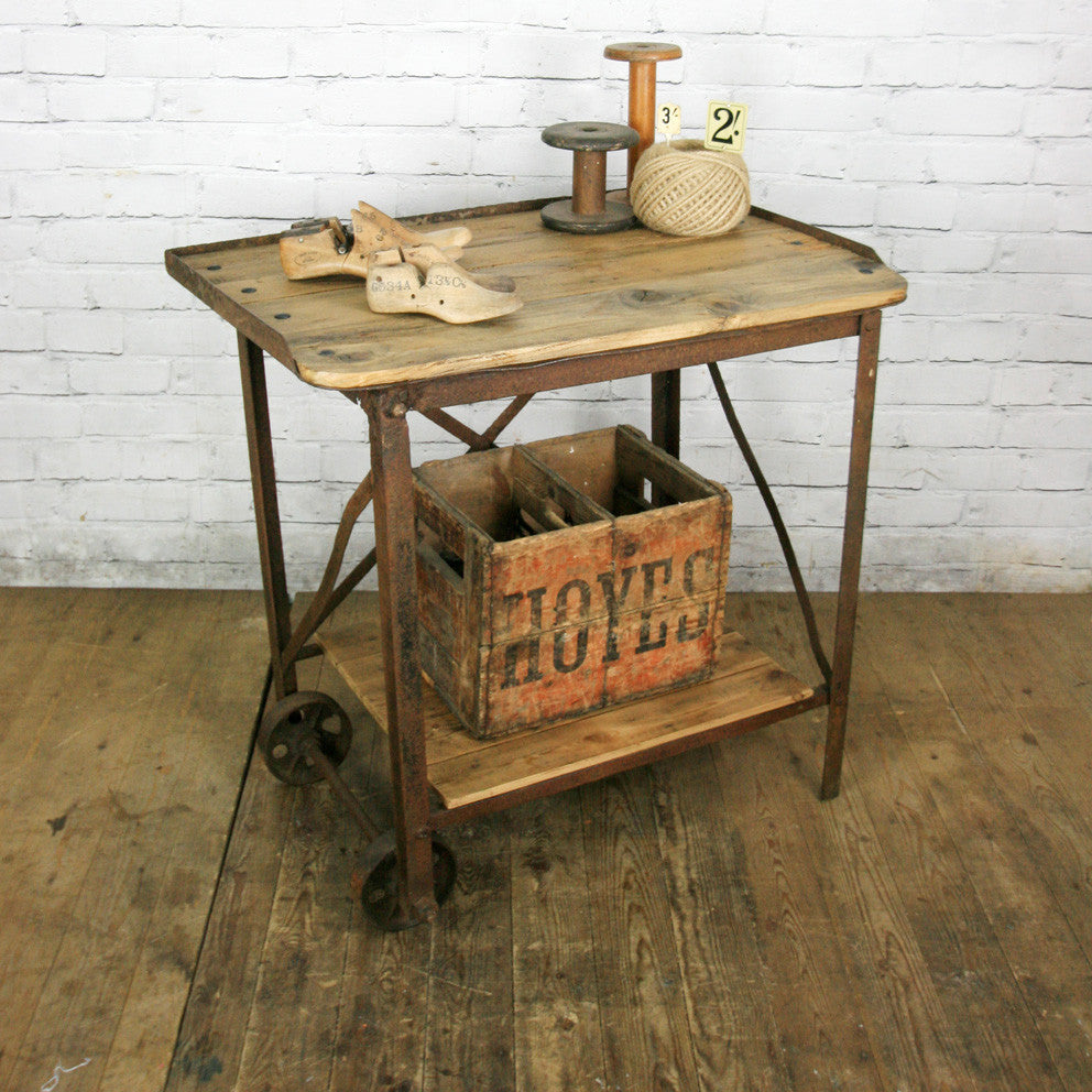 Vintage Industrial Factory Trolley - Kitchen/Retail Display – Mustard ...