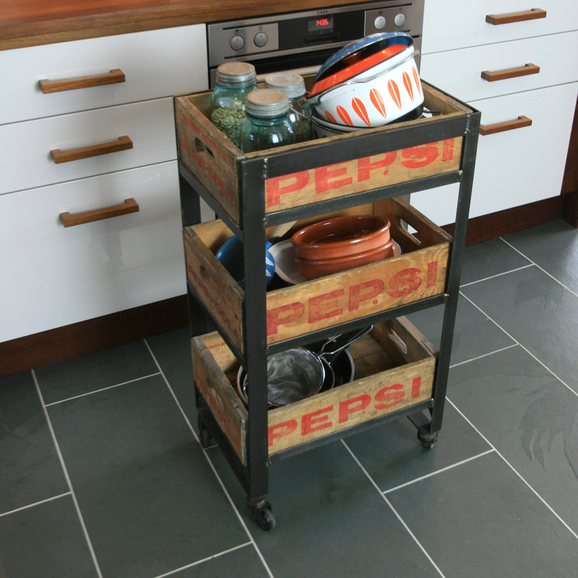 Industrial steel factory work in progress pepsi trolley – Mustard Vintage