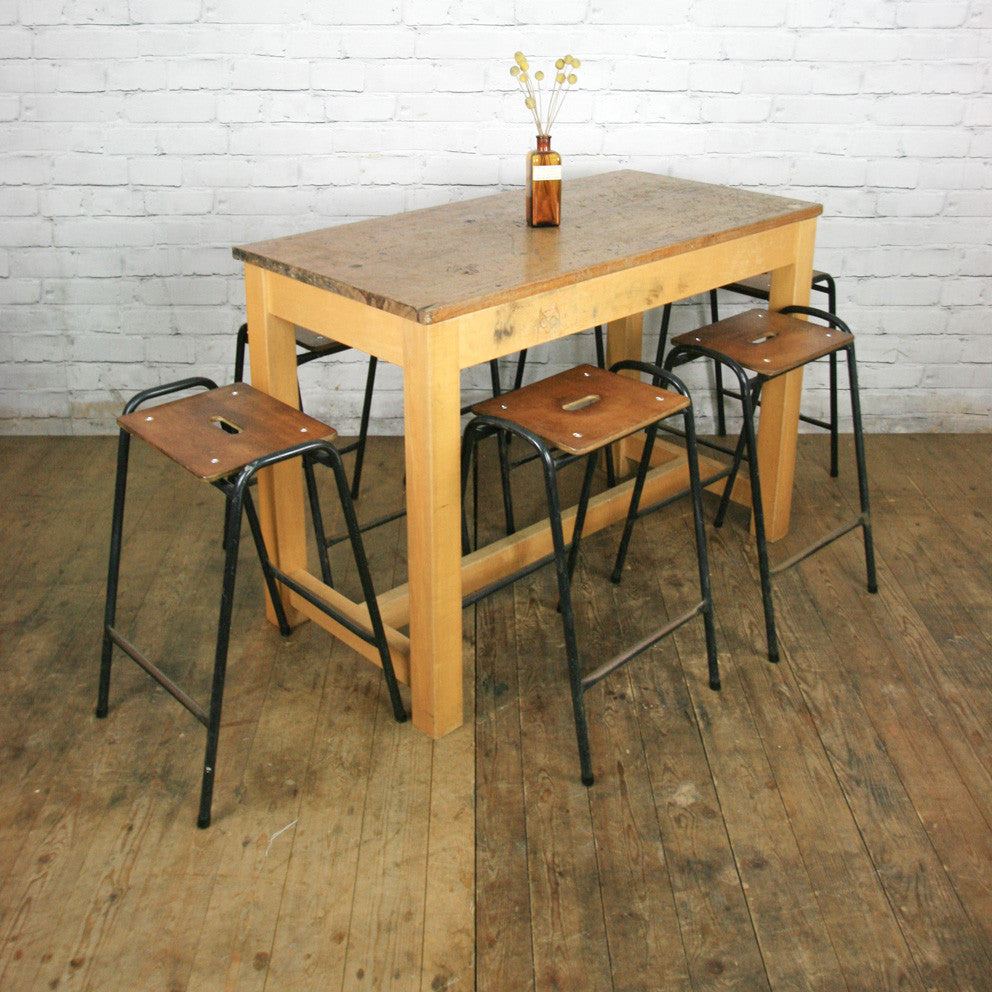 Vintage Industrial Iroko School Laboratory Table – Mustard Vintage