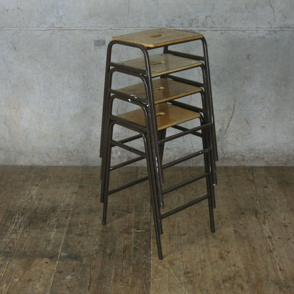 X4 Vintage School Laboratory Stacking Stools (set of four) – Mustard ...