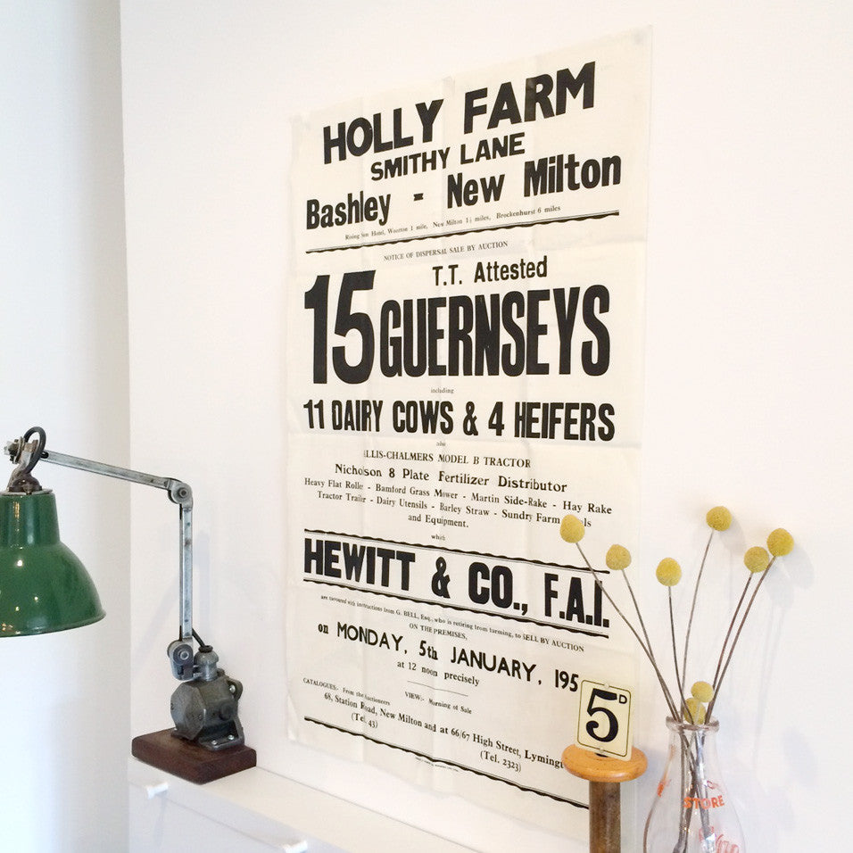 Vintage Letterpress Typographic Farm Auction Poster – Mustard Vintage