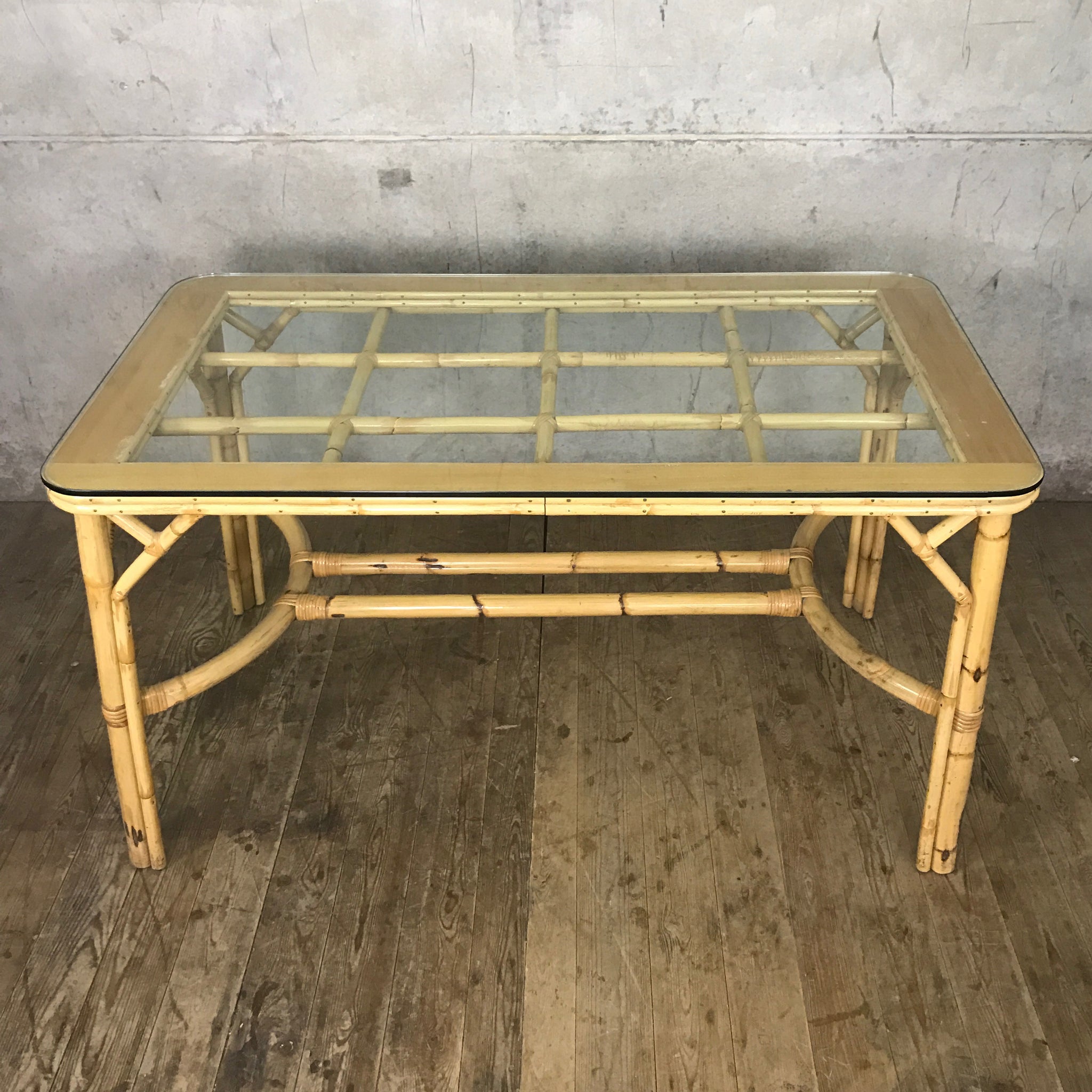 Mid Century Boho Tiki Bamboo Dining Table – Mustard Vintage