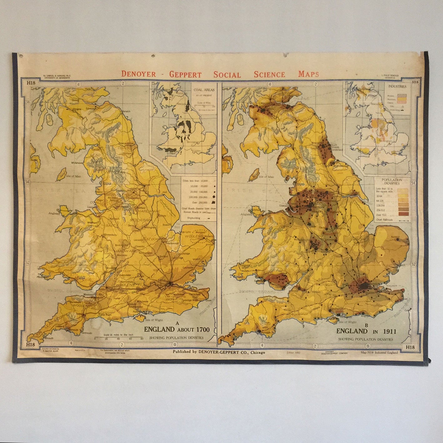 Vintage Industrial Map Chart of Great Britain – Mustard Vintage