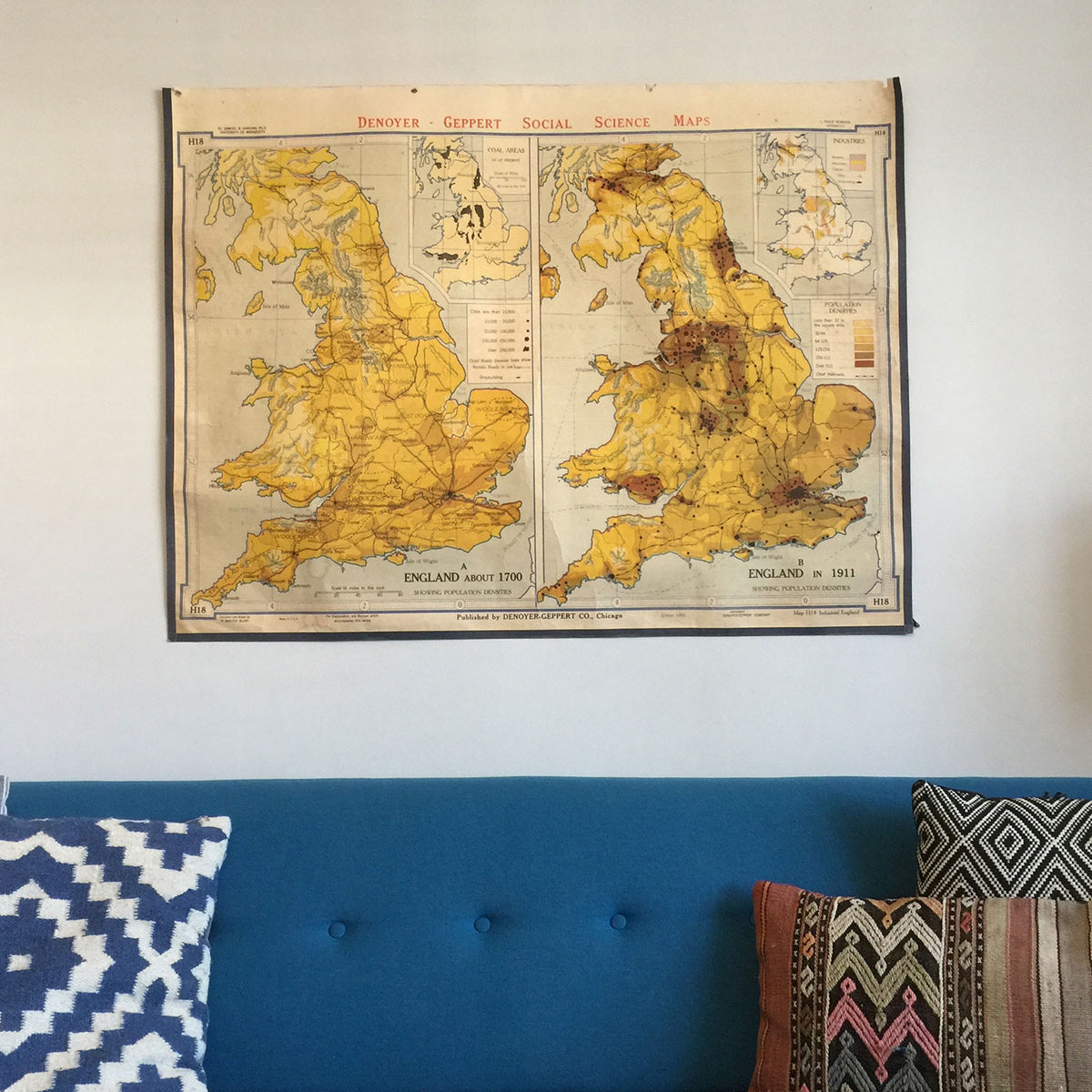 Vintage Industrial Map Chart of Great Britain – Mustard Vintage