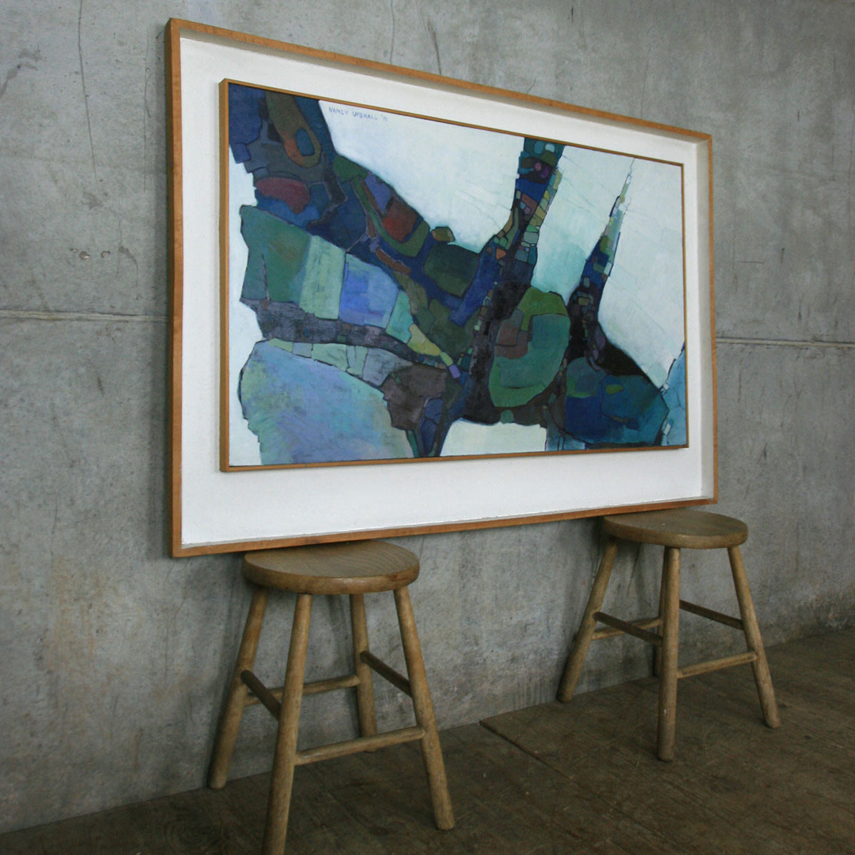 Large Mid Century Framed Nancy Upshall Abstract Oil Painting – Mustard ...