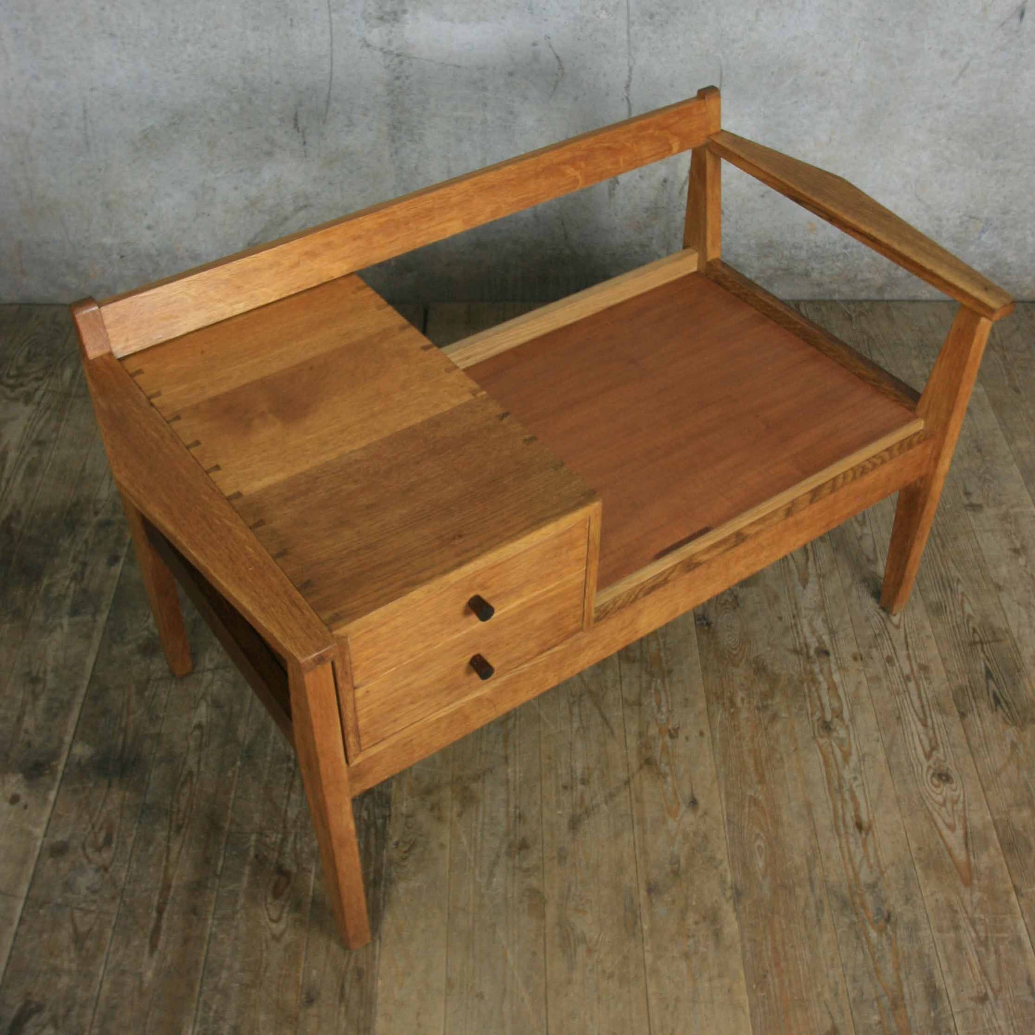 Mid Century Oak Telephone Seat – Mustard Vintage