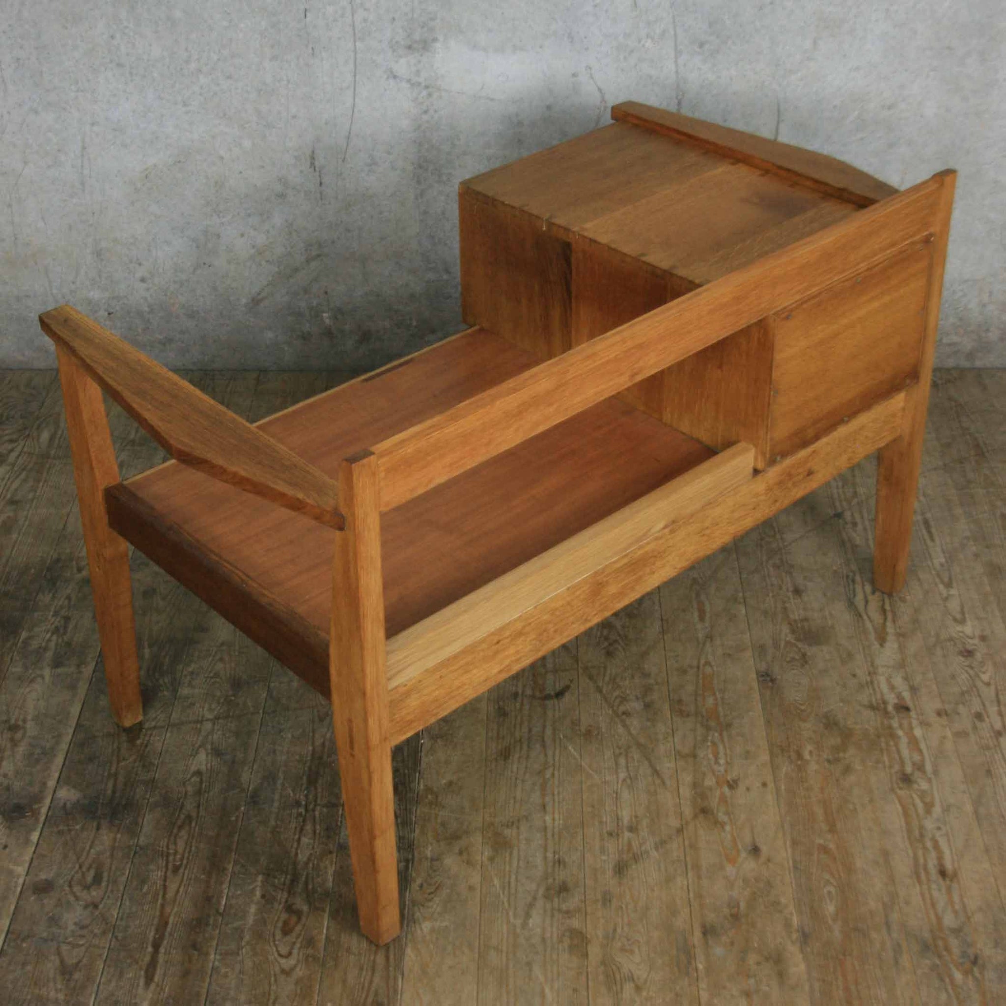 Mid Century Oak Telephone Seat – Mustard Vintage