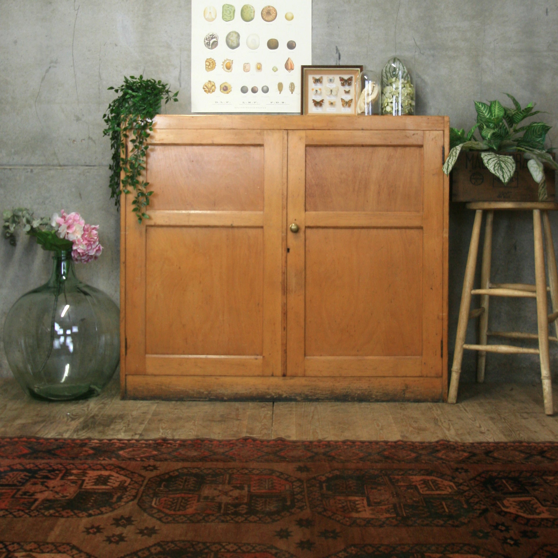 Vintage Oak School Storage Cupboard – Mustard Vintage