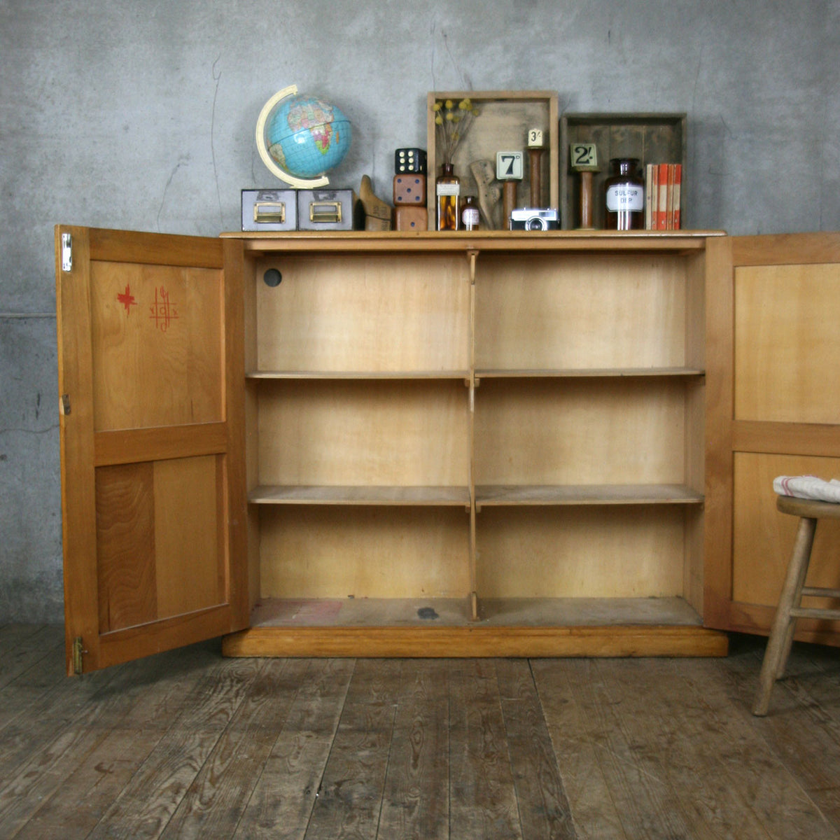 Vintage Oak School Storage Cupboard – Mustard Vintage