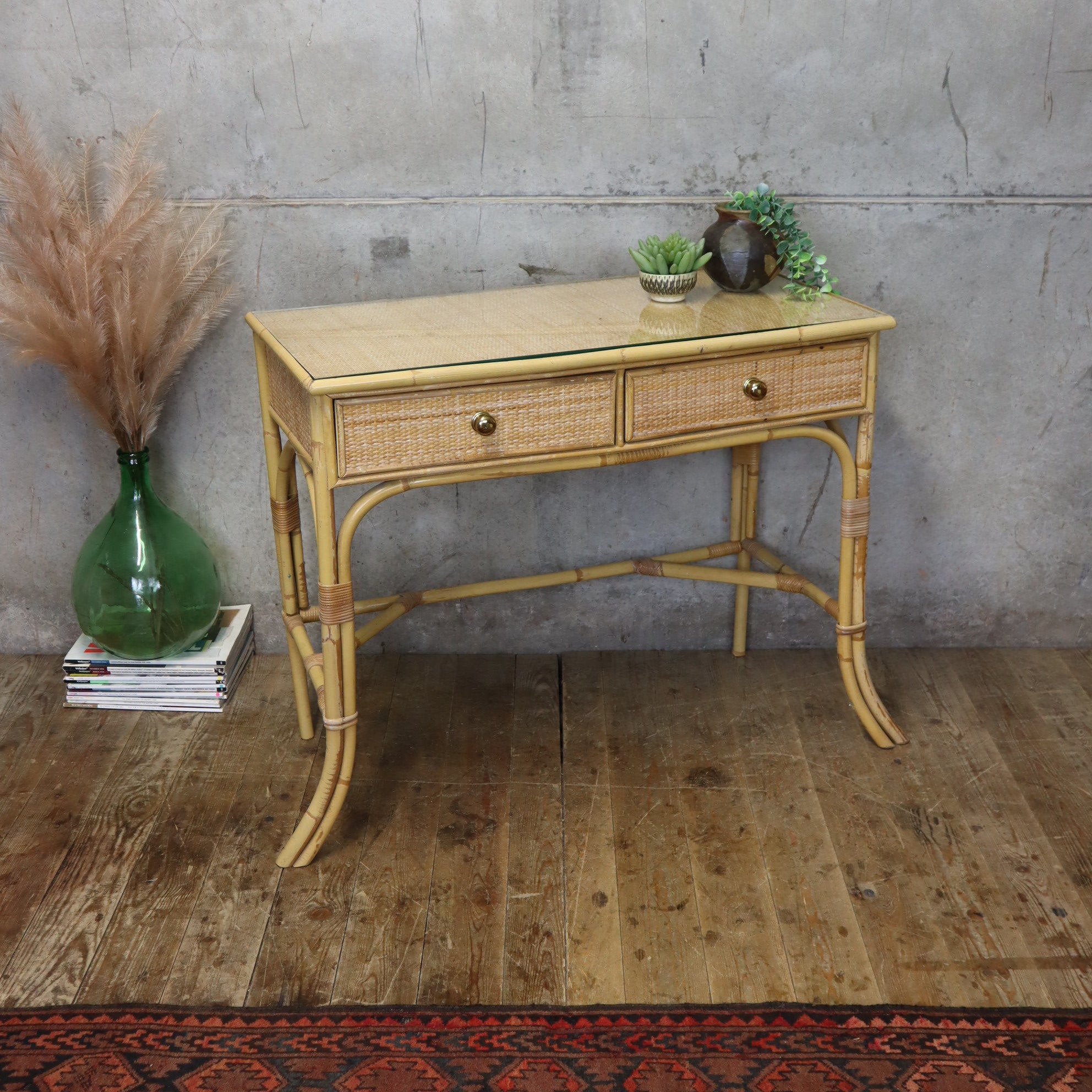 Vintage Boho Rattan & Bamboo Dressing Table - 2209c – Mustard Vintage