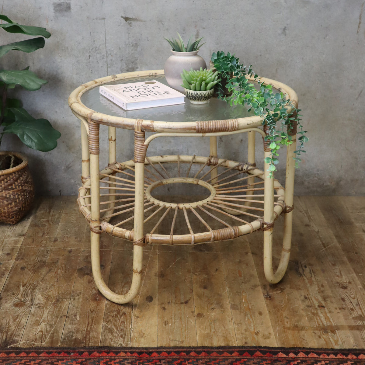 Mid Century Boho Rattan Cane Coffee / Lamp Table - 2710f – Mustard Vintage