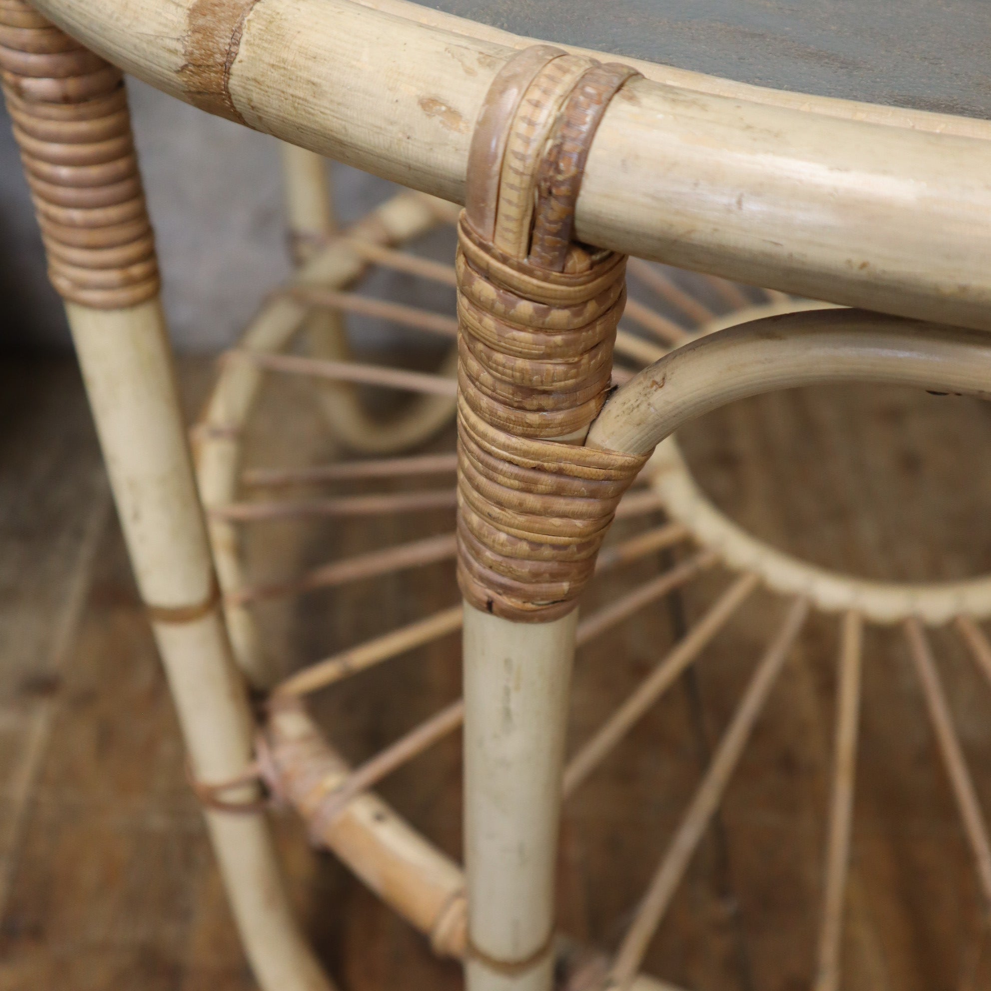 Mid Century Boho Rattan Cane Coffee / Lamp Table - 2710f – Mustard Vintage