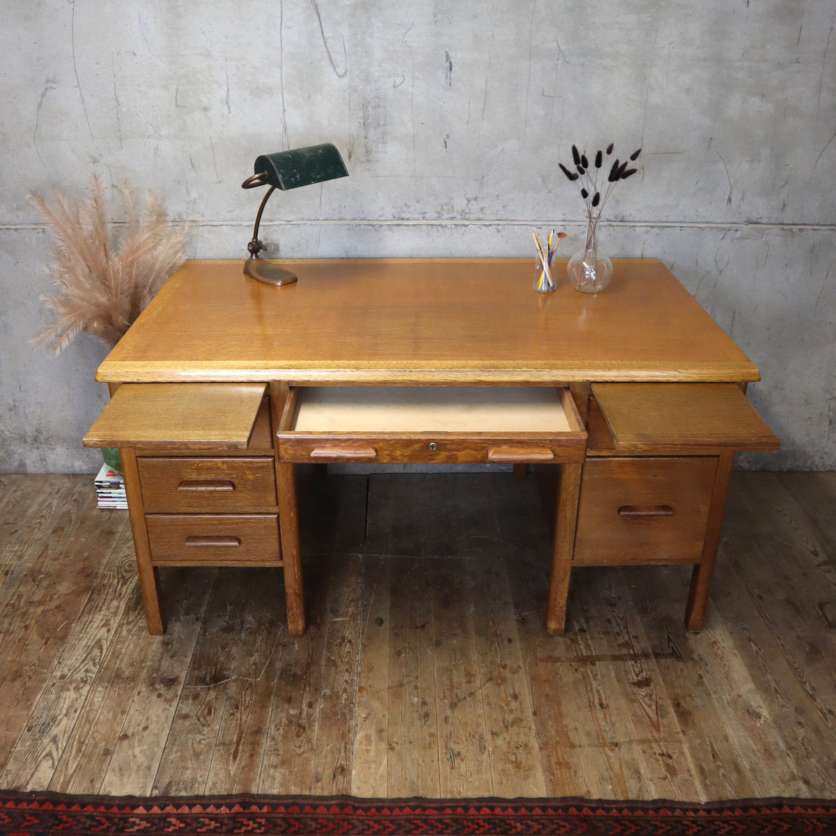 Large Vintage Rustic Oak Desk - 2608g – Mustard Vintage