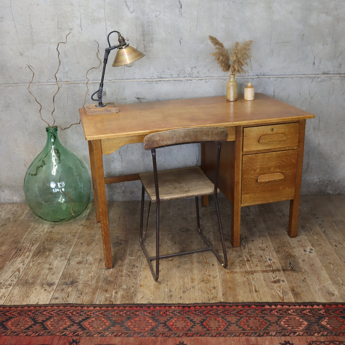 Mid Century Rustic Oak Small Desk - 0604b – Mustard Vintage