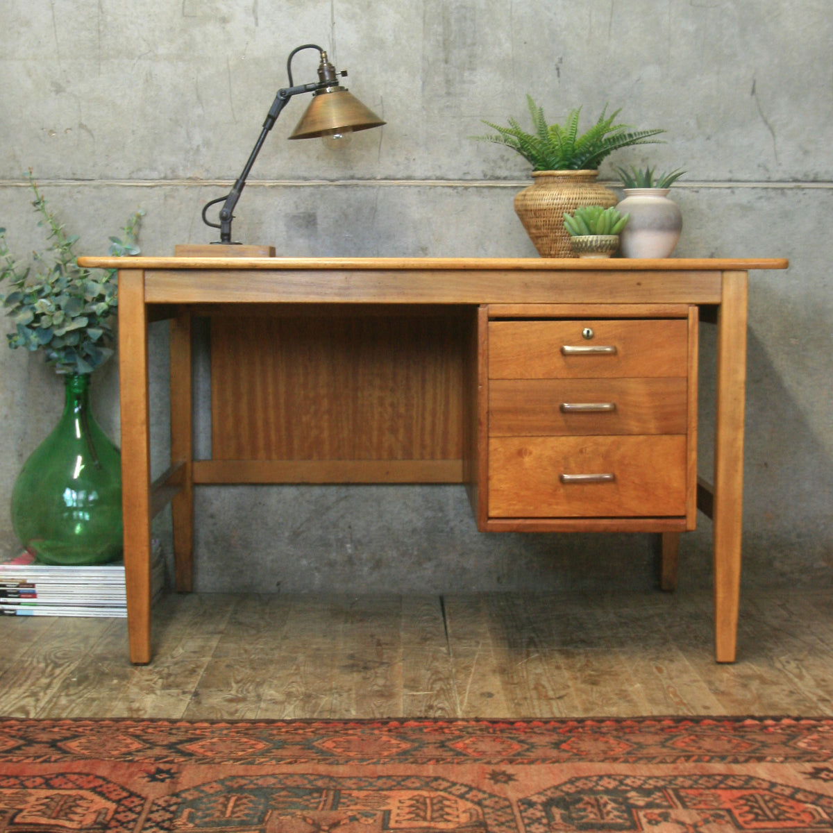 Mid Century School Teachers Desk – 0502h – Mustard Vintage