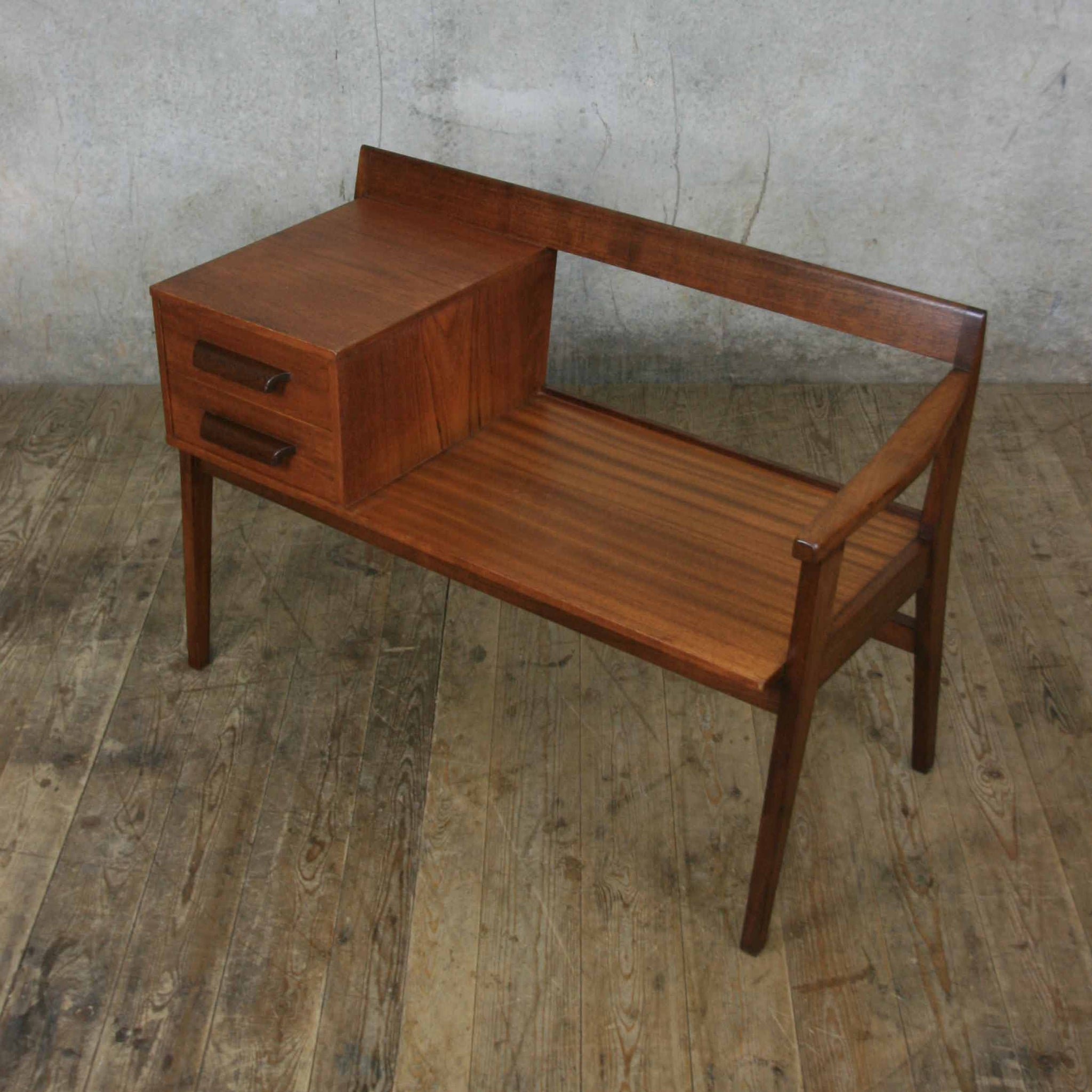 Mid Century Chippy Heath Teak Telephone Seat – Mustard Vintage