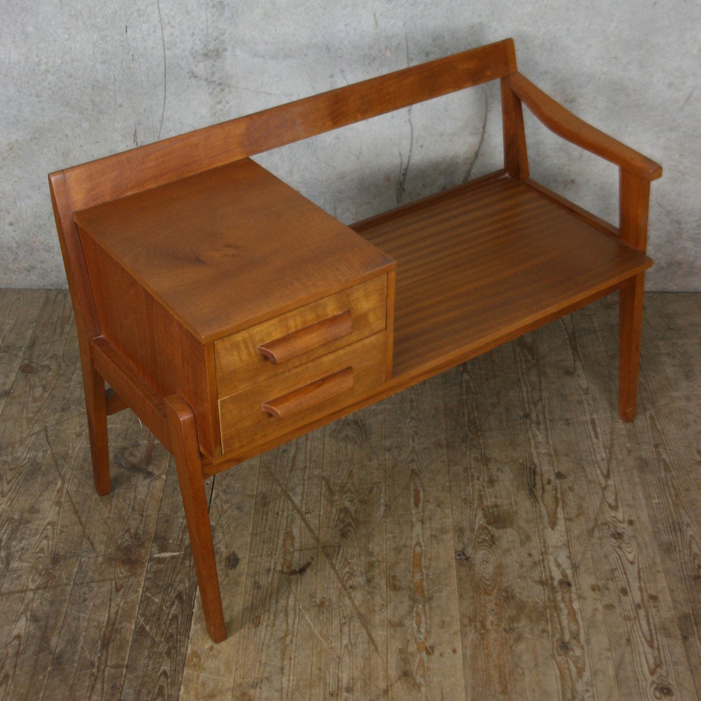 Mid Century Chippy Heath Teak Telephone Seat – Mustard Vintage