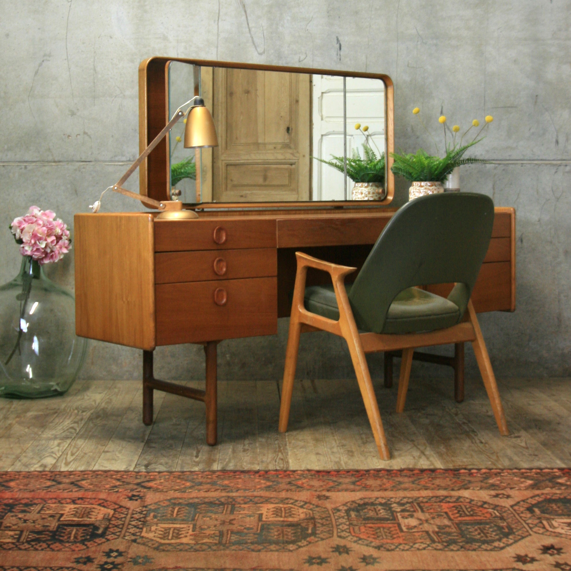 Mid Century Meredew Teak Desk / Dressing Table – Mustard Vintage