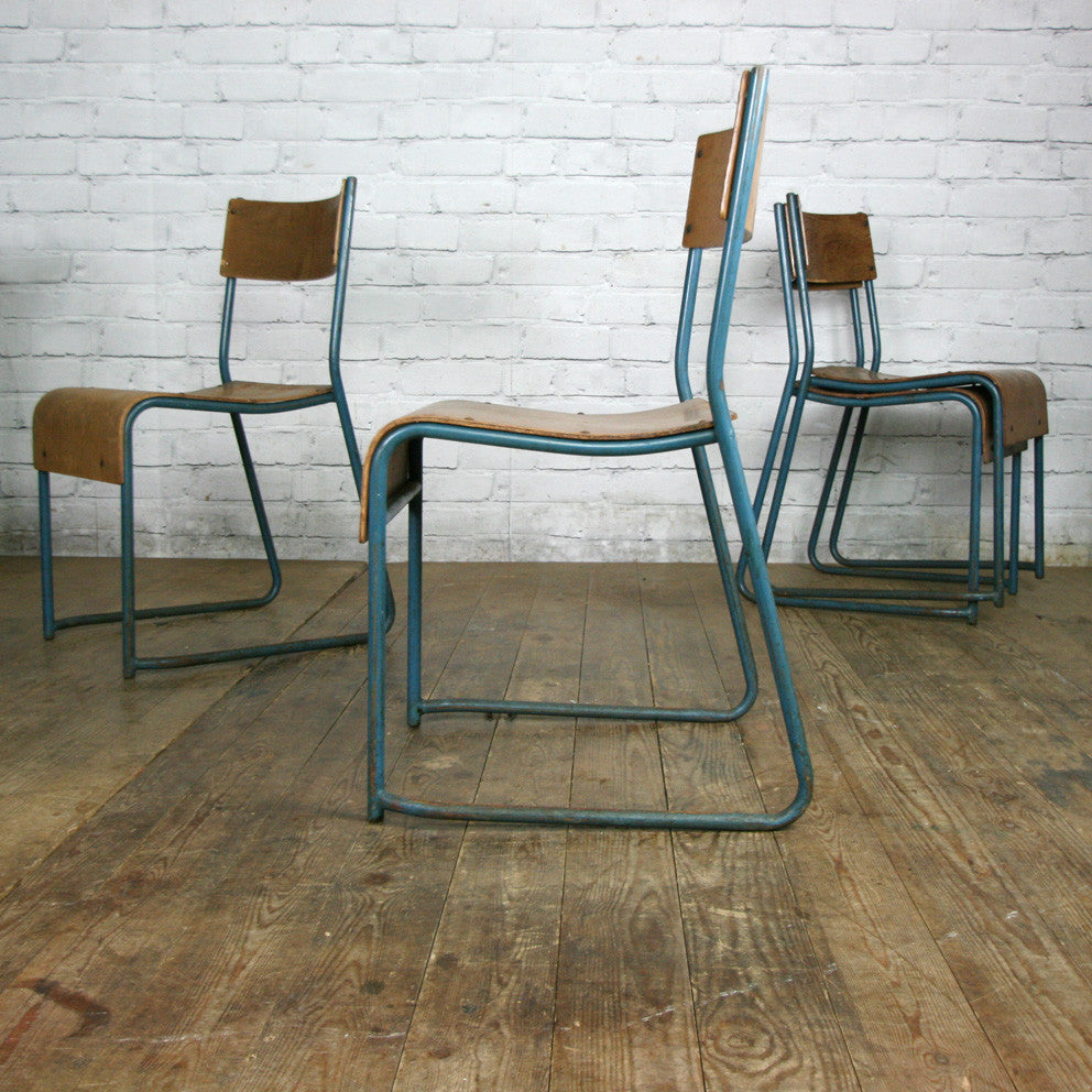 A Set of Four (4) Vintage Tubular Steel Stacking Chairs - BLUE ...