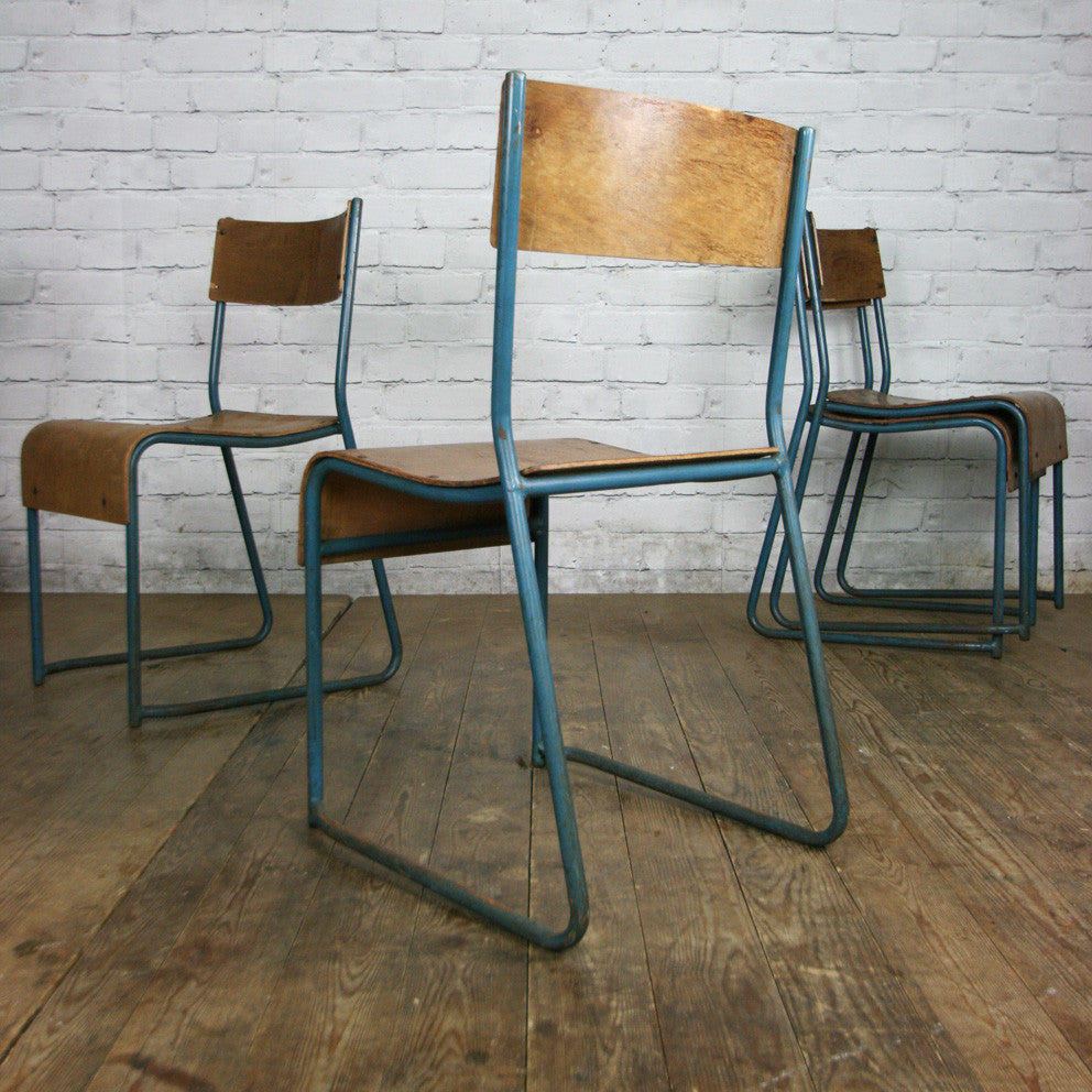 A Set of Four (4) Vintage Tubular Steel Stacking Chairs - BLUE ...